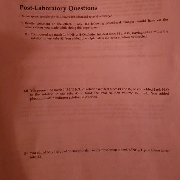 Post-Laboratory Questions Use the spaces provided for | Chegg.com