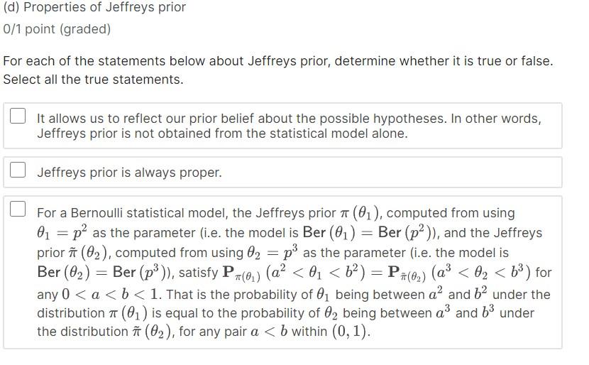or each of the statements below about Jeffreys prior, | Chegg.com