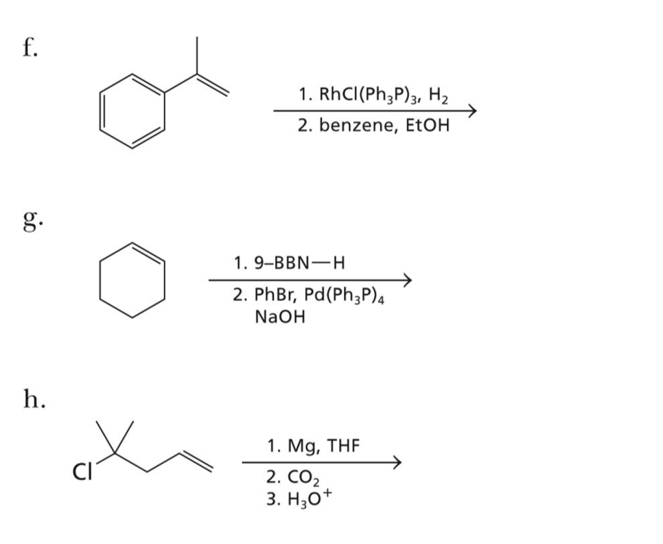 Solved 2. benzene, EtOH 1. RhCl(Ph3P)3,H2 NaOHPhBrPd(Ph3P)4 | Chegg.com