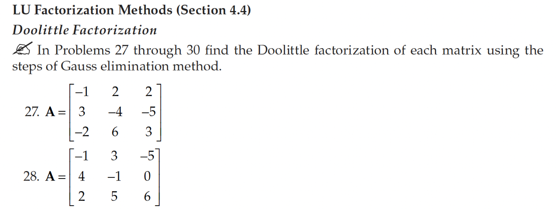 Solved LU Factorization Methods (Section 4.4) Doolittle | Chegg.com