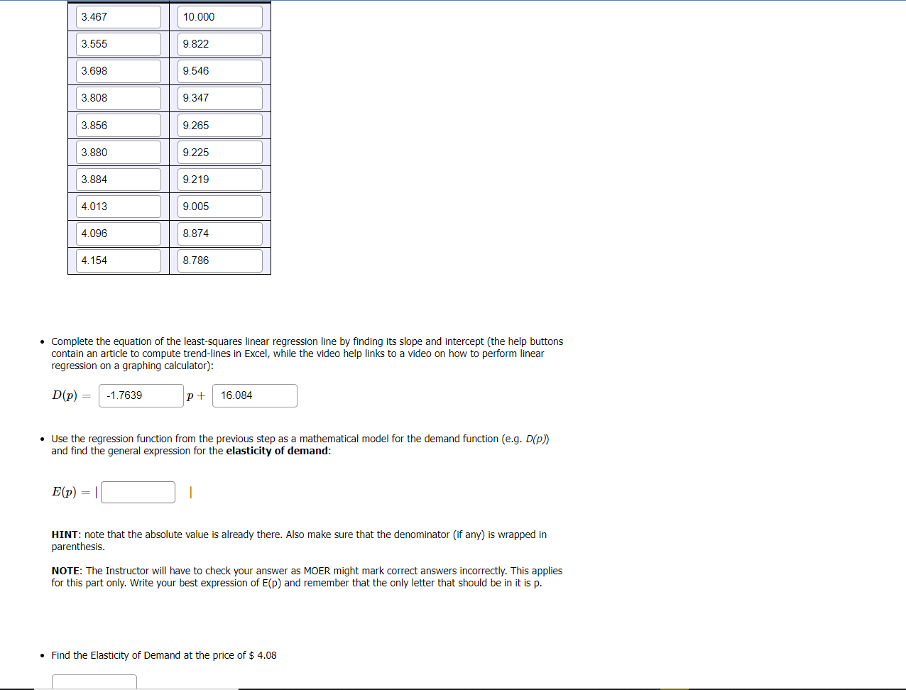 Solved - Complete the equation of the least-squares linear | Chegg.com