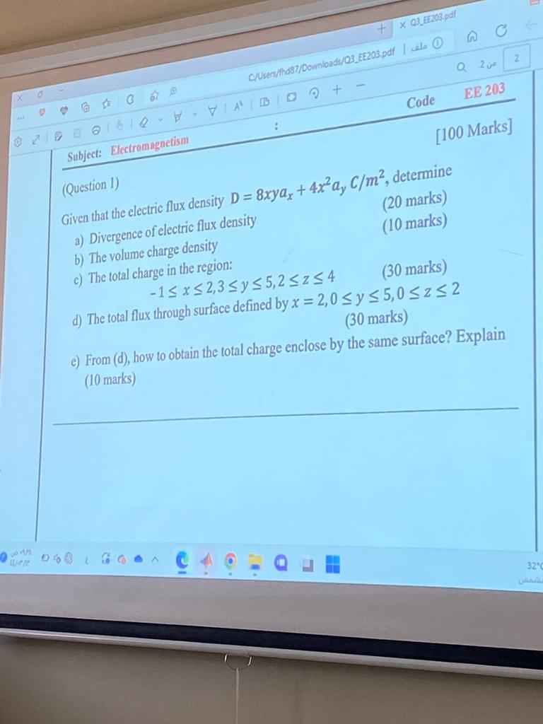 Solved Question 1 Given That The Electric Flux Density