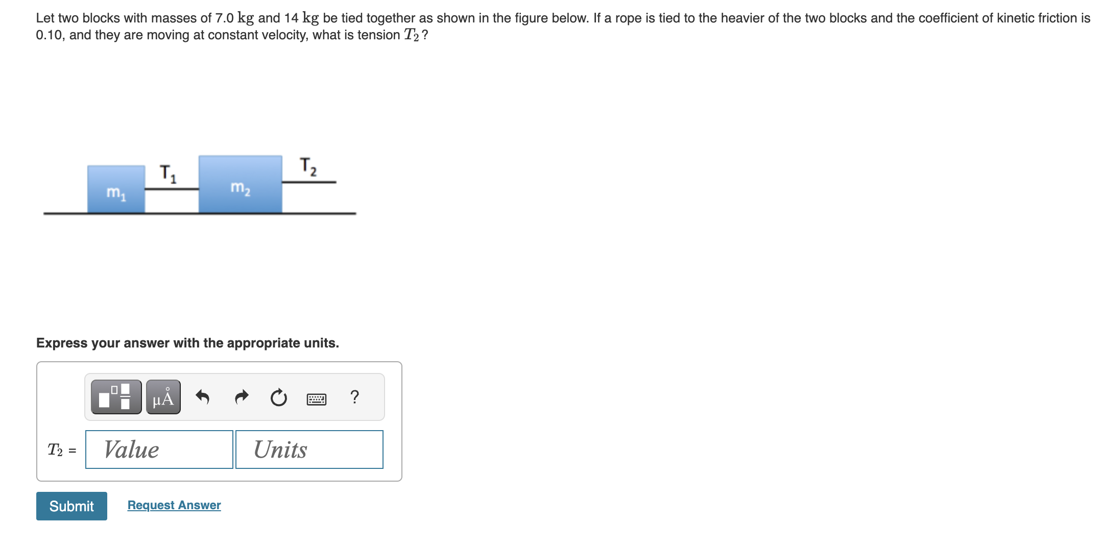 Solved Let two blocks with masses of 7.0 kg and 14 kg be | Chegg.com