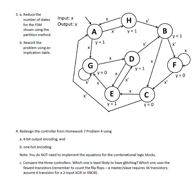 3. a. Reduce the Input: x Output: y number of states | Chegg.com