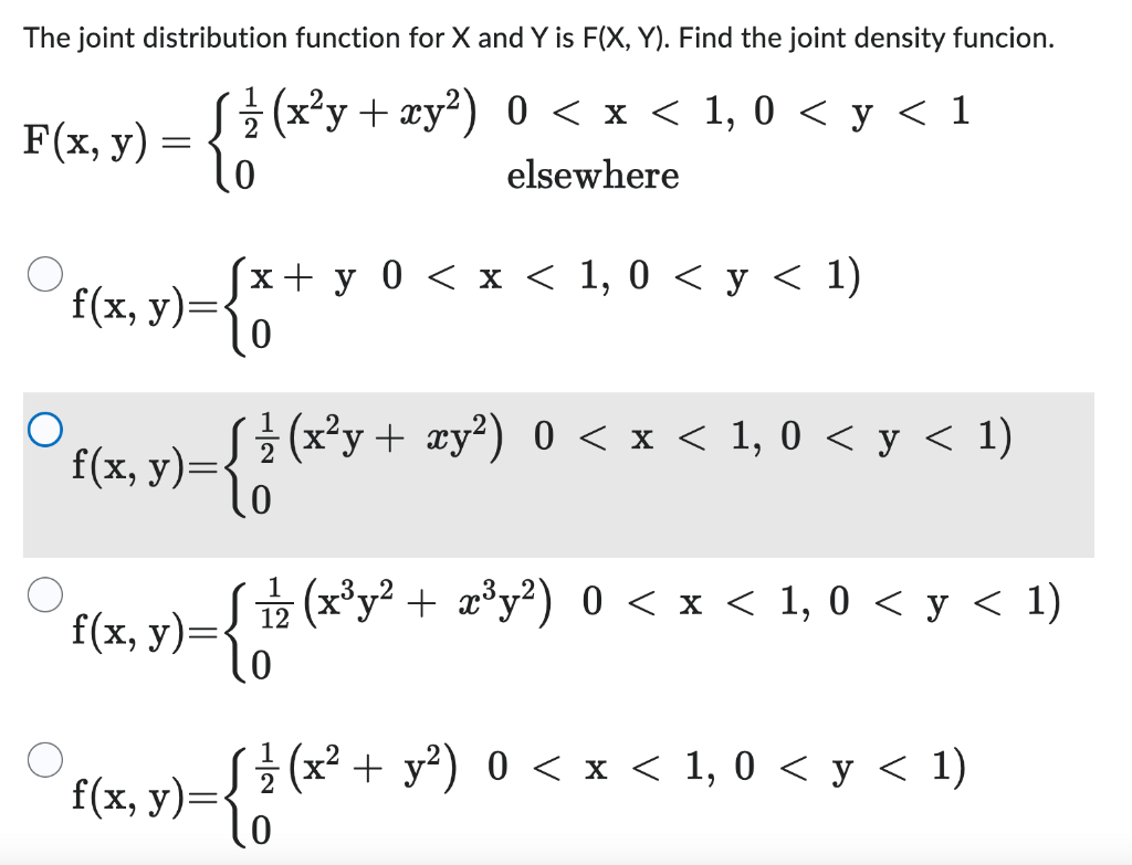 Solved The joint distribution function for X and Y is | Chegg.com