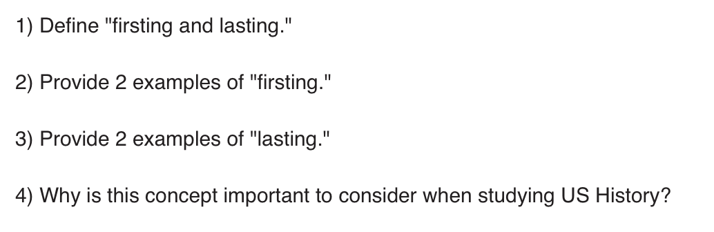 Solved 1) Define "firsting and lasting." 2) Provide 2 | Chegg.com