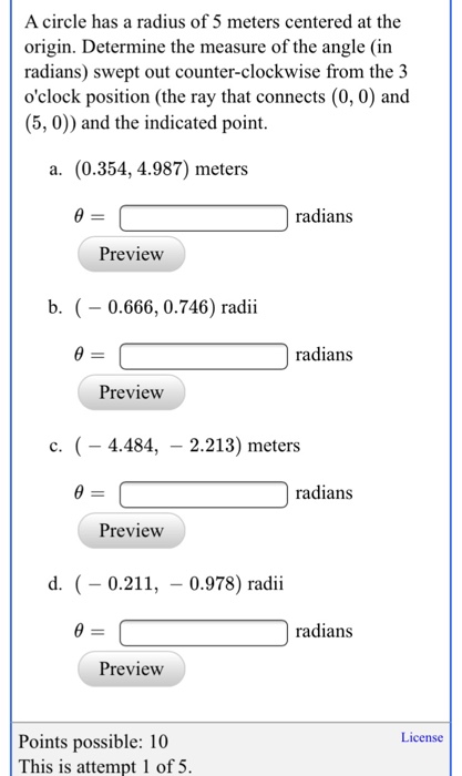 Solved A circle has a radius of 5 meters centered at the | Chegg.com