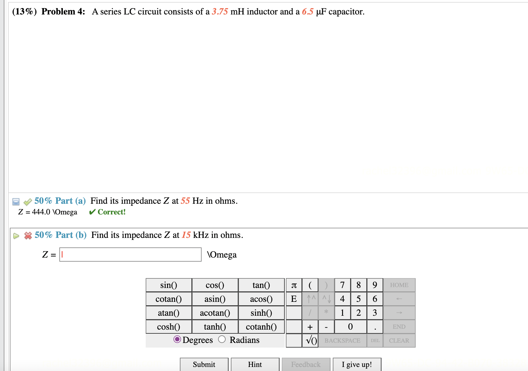 Solved (13\%) Problem 4: A series LC circuit consists of a | Chegg.com