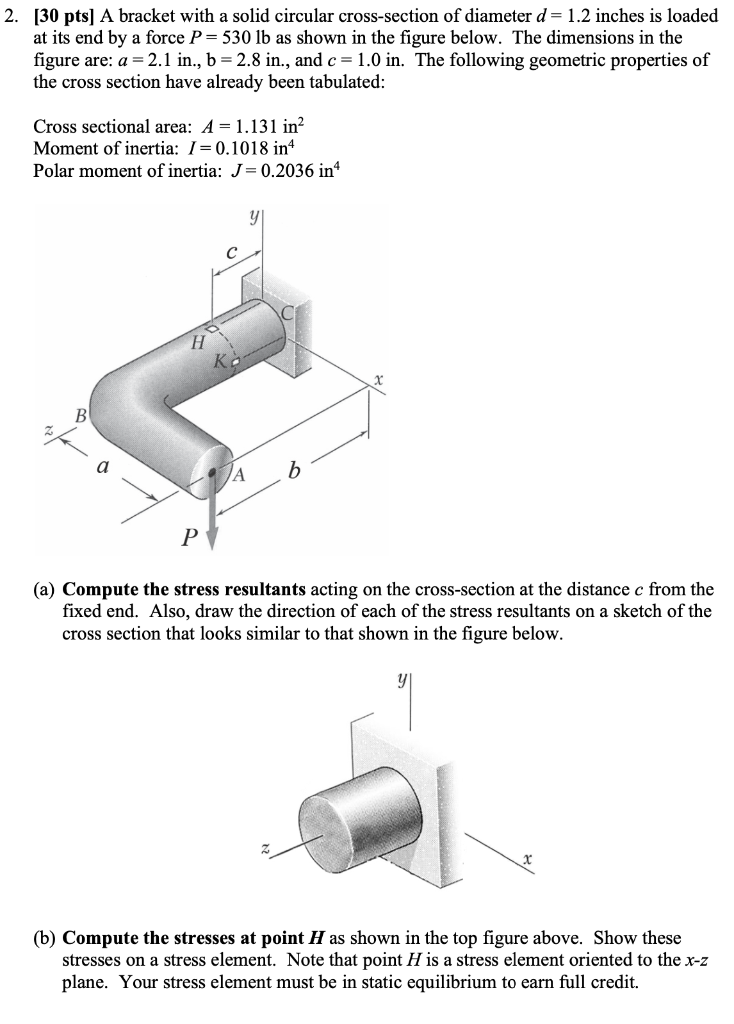 Solved 2. [30 pts] A bracket with a solid circular | Chegg.com