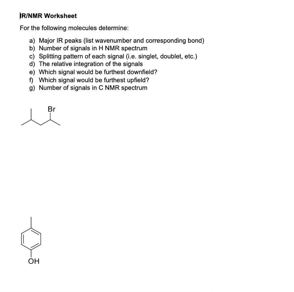 Solved IR/NMR Worksheet For the following molecules | Chegg.com