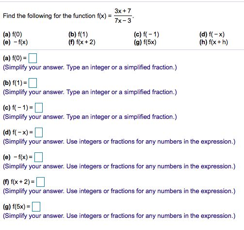 Solved 3x7 Find The Following For The Function Fx 7x 3 A
