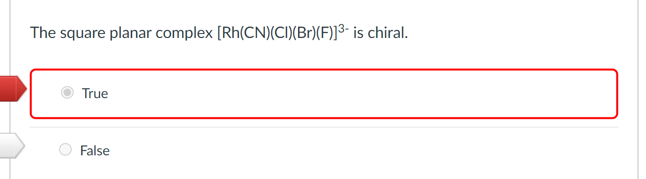 Solved The square planar complex [Rh(CN)(Cl)(Br)(F)]3− is | Chegg.com