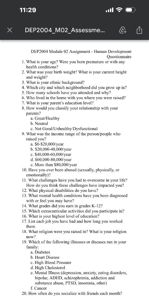 1. What is your age? Were you born premature or with | Chegg.com