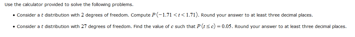 Solved Use the calculator provided to solve the following | Chegg.com