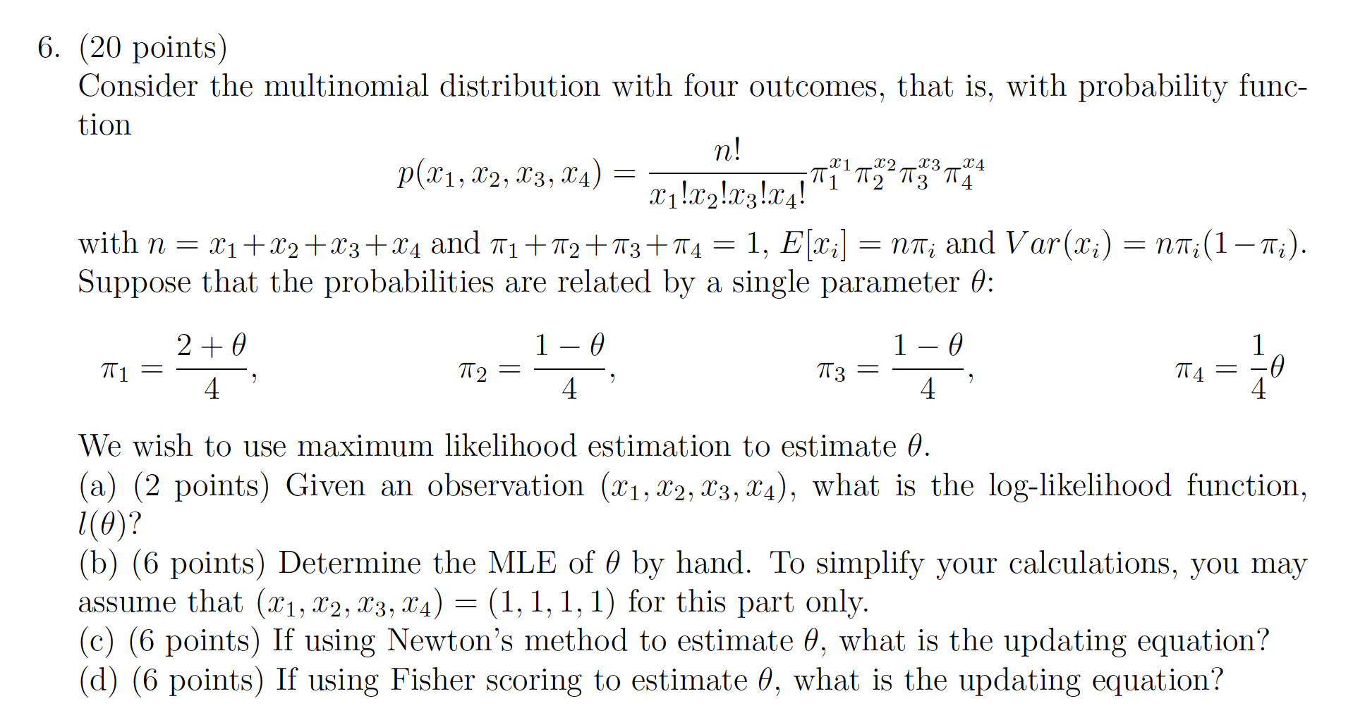 6. (20 points) Consider the multinomial distribution | Chegg.com