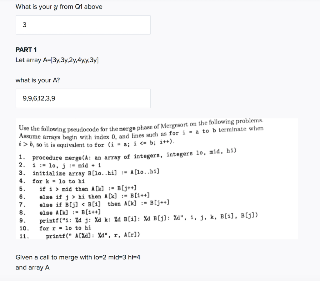 Solved What is your y from Q1 above 3 PART 1 Let array | Chegg.com