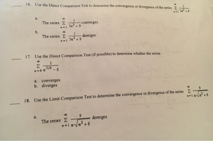 Solved Use the Direct Comparison Test to determine the | Chegg.com