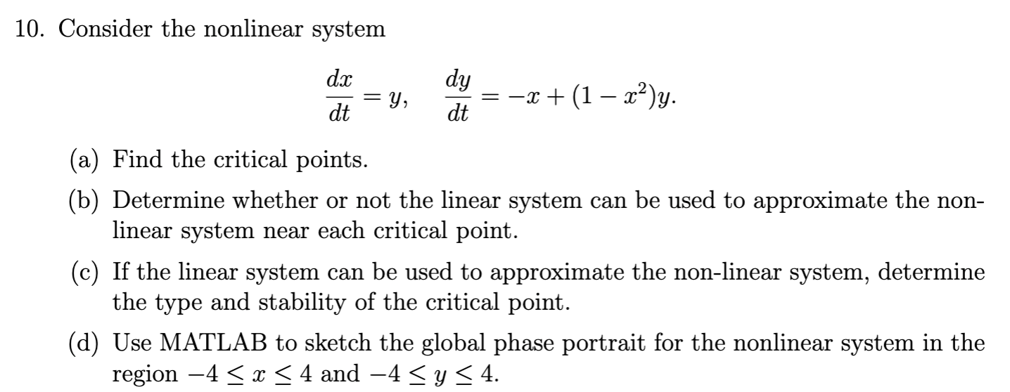 Solved 10. Consider the nonlinear system | Chegg.com
