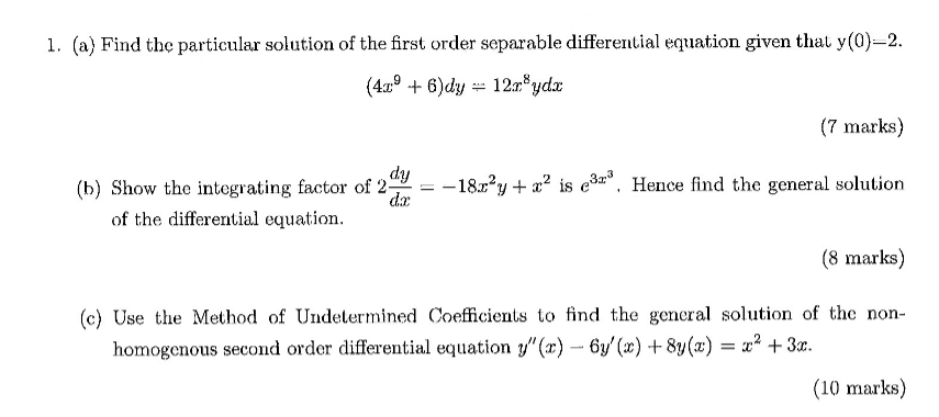 Solved A ﻿find The Particular Solution Of The First Order