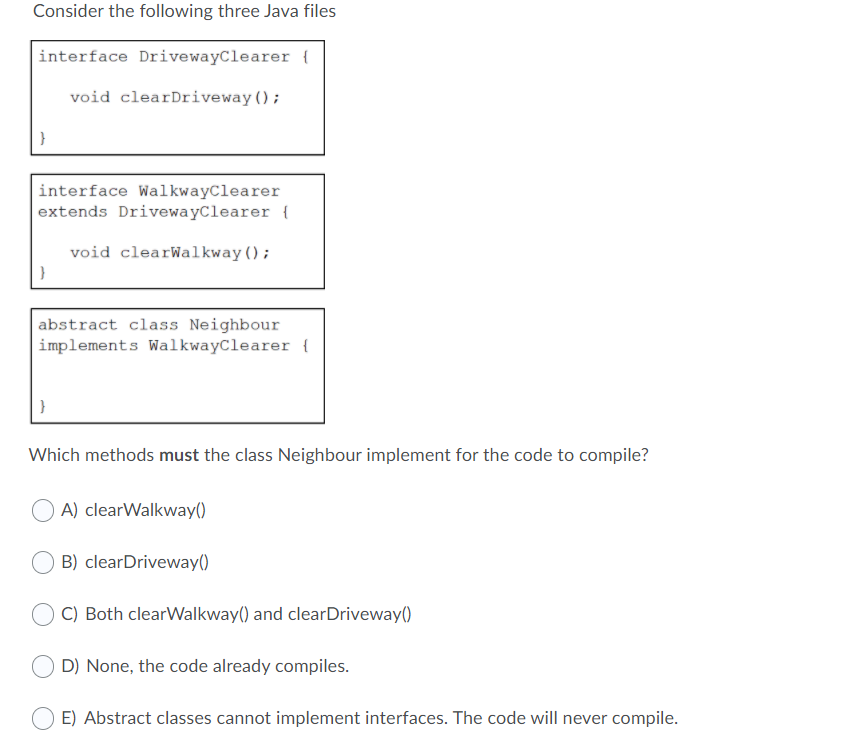 Solved Consider the following three Java files interface | Chegg.com