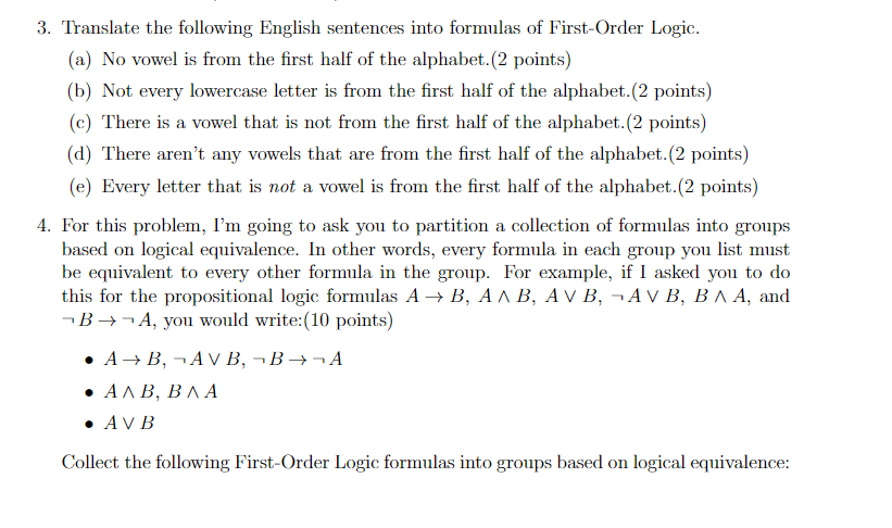 Solved 3. Translate the following English sentences into | Chegg.com