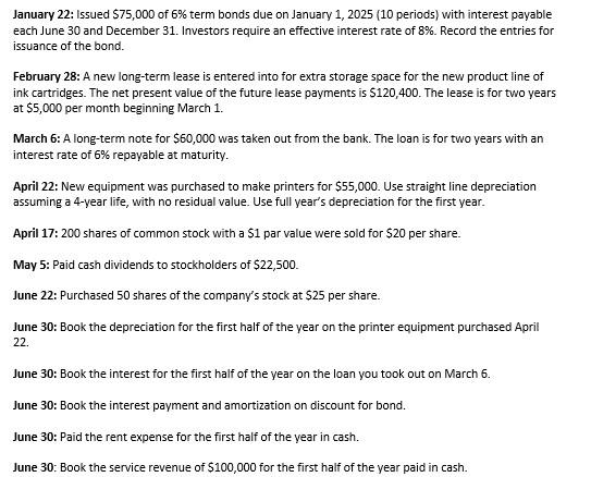 Solved January 22: Issued $75,000 of 6% term bonds due on | Chegg.com