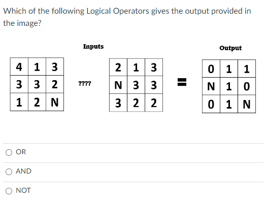 Solved Which of the following Logical Operators gives the | Chegg.com