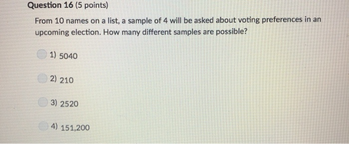 Solved Question 16 5 Points From 10 Names On A List A 