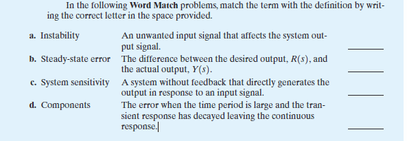 Solved In the following Word Match problems, match the term | Chegg.com