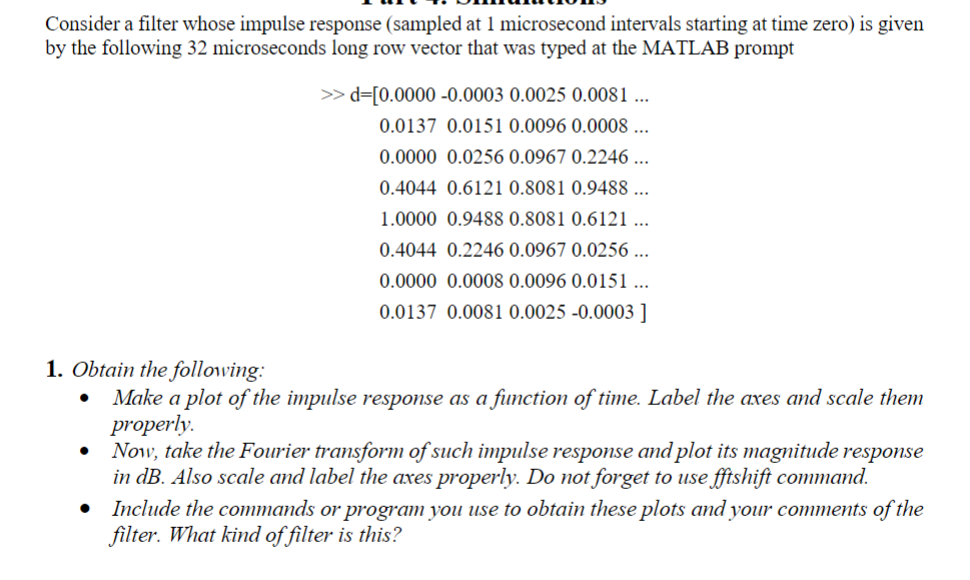 Solved Consider a filter whose impulse response (sampled at | Chegg.com