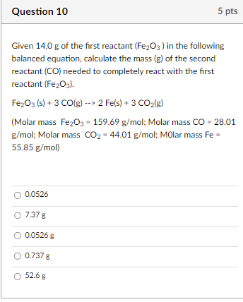 Solved Given 14.0 g of the first reactant (Fe2O3) in the | Chegg.com