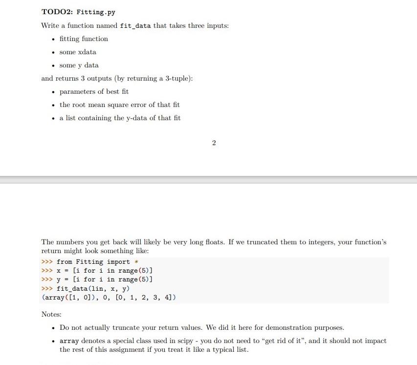 Solved TODO1: Fitting.py Create three fitting functions: • | Chegg.com