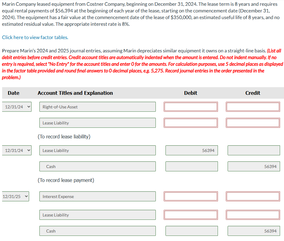Solved Marin Company leased equipment from Costner Company, | Chegg.com