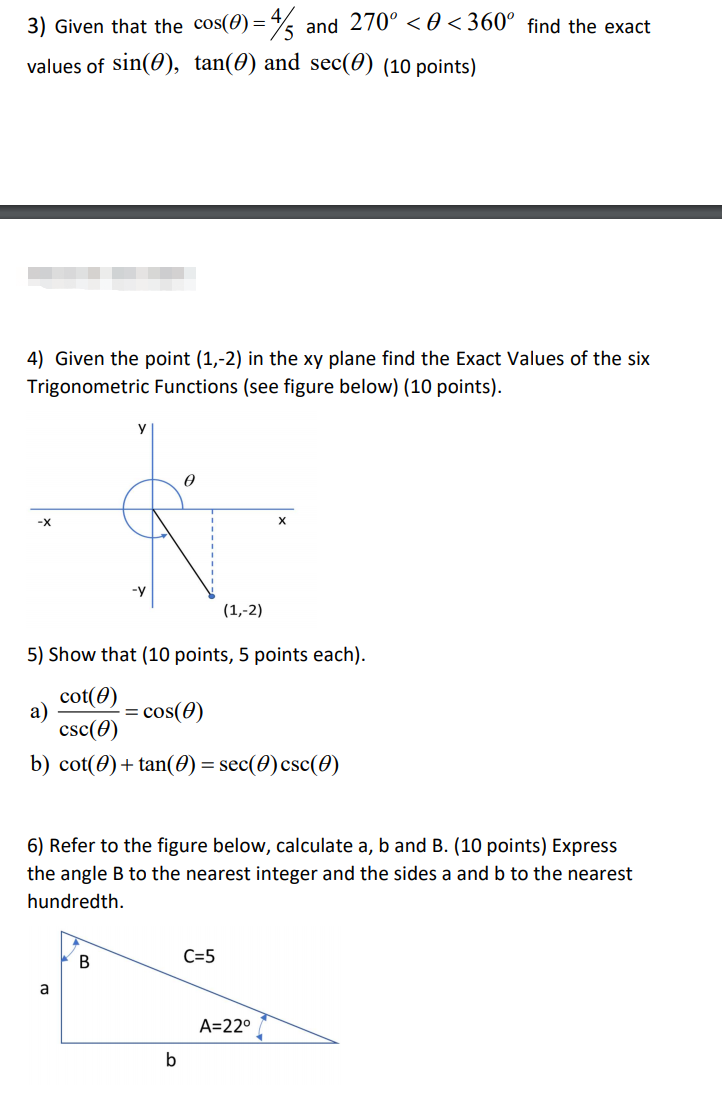 Solved 3) Given that the cos(0)= =45 and 270° | Chegg.com