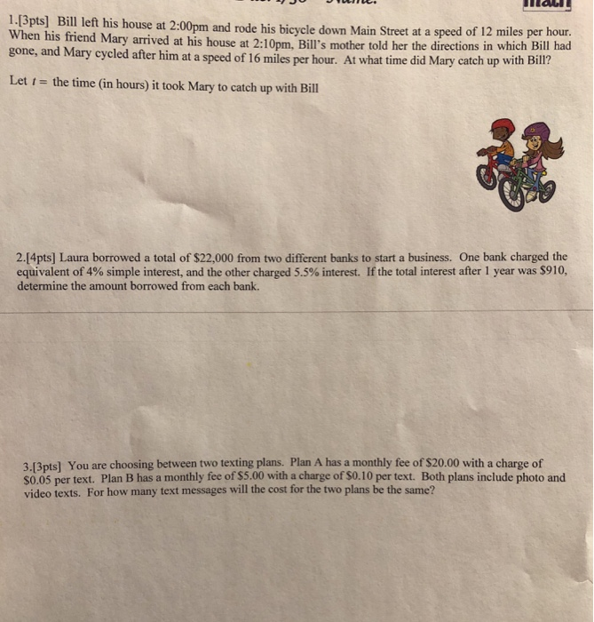 Solved 1.[3pts] Bill left his house at 2:00pm and rode his | Chegg.com
