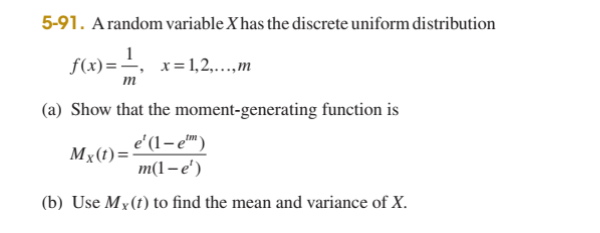 Solved 5 91 A Random Variable X Has The Discrete Uniform 