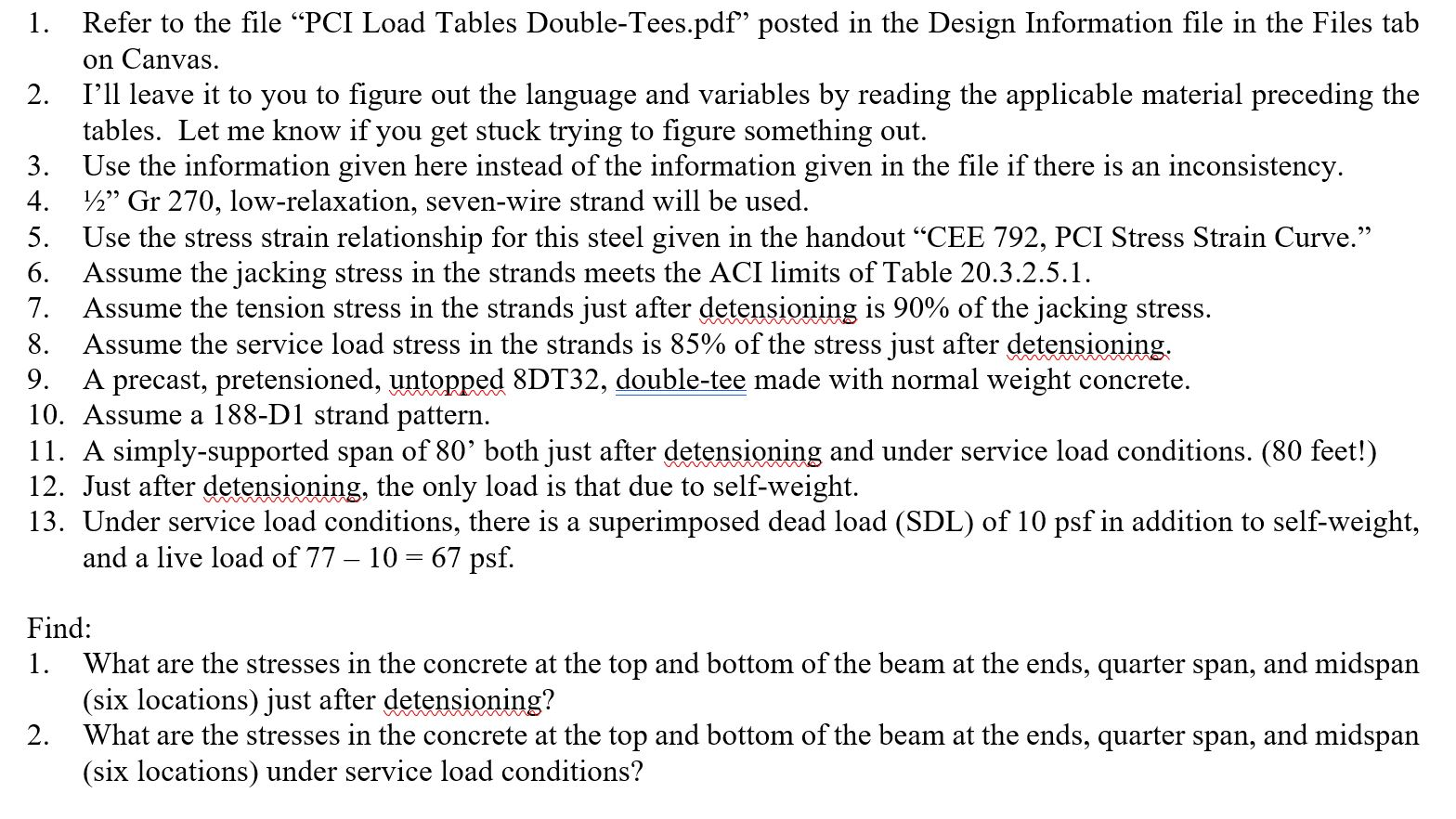 1. Refer to the file “PCI Load Tables | Chegg.com