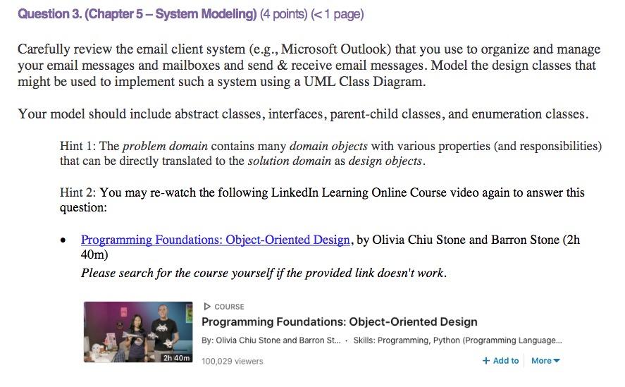 Question 3. (Chapter 5-System Modeling) (4 points) | Chegg.com
