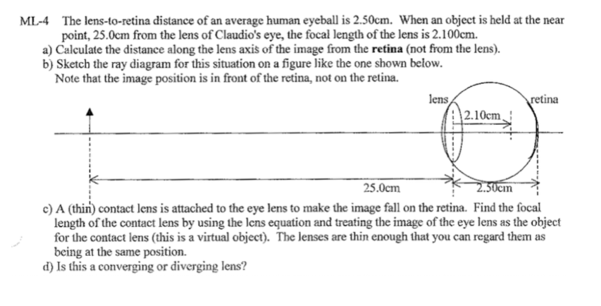 Solved ML-4 The lens-to-retina distance of an average human | Chegg.com