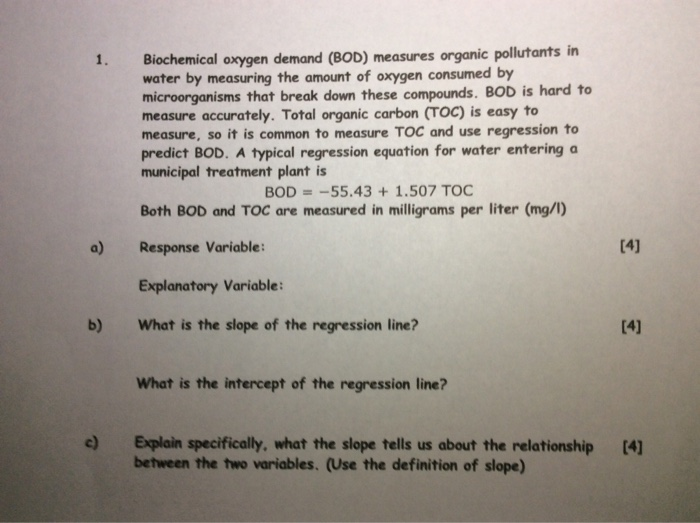 Solved Biochemical oxygen demand (BOD) measures organic | Chegg.com
