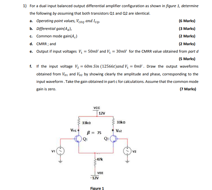 Solved 1 For A Dual Input Balanced Output Differential 