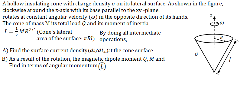 Solved A hollow insulating cone with charge density o on its | Chegg.com