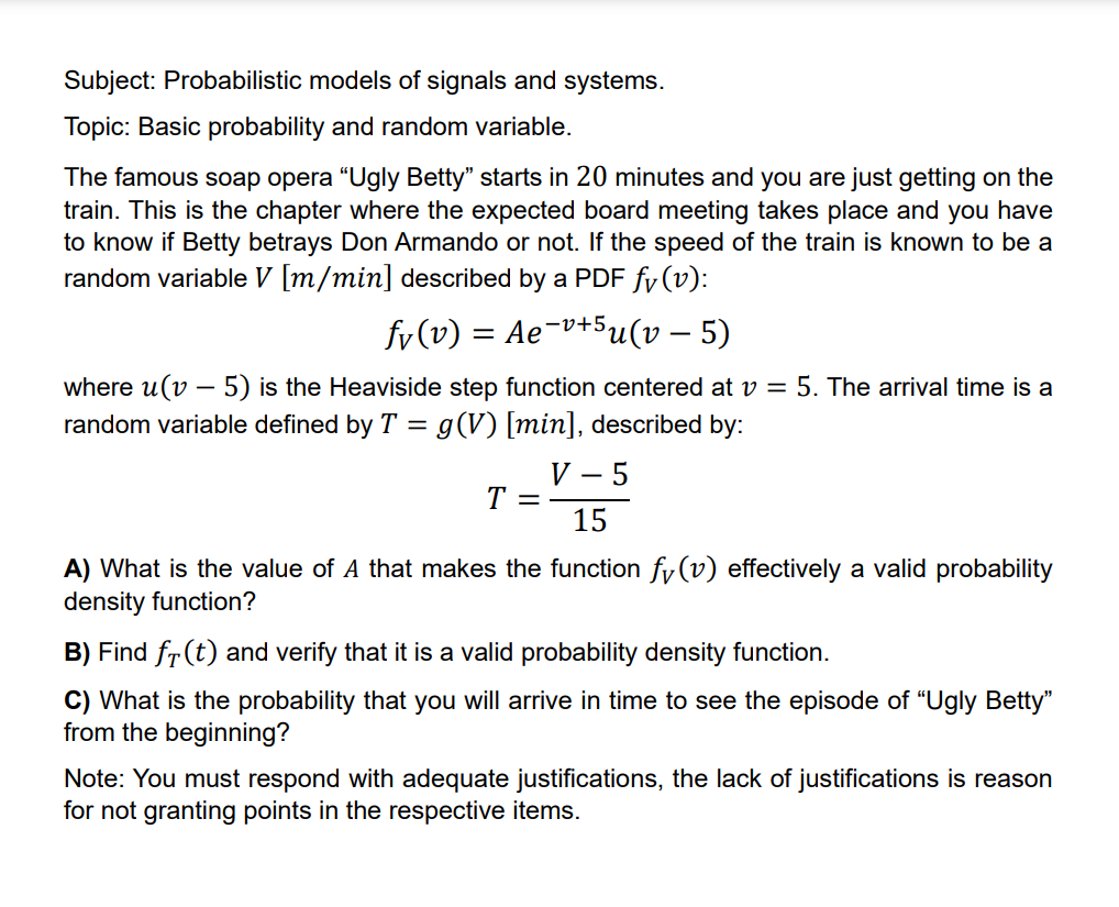 Solved Subject: Probabilistic models of signals and | Chegg.com