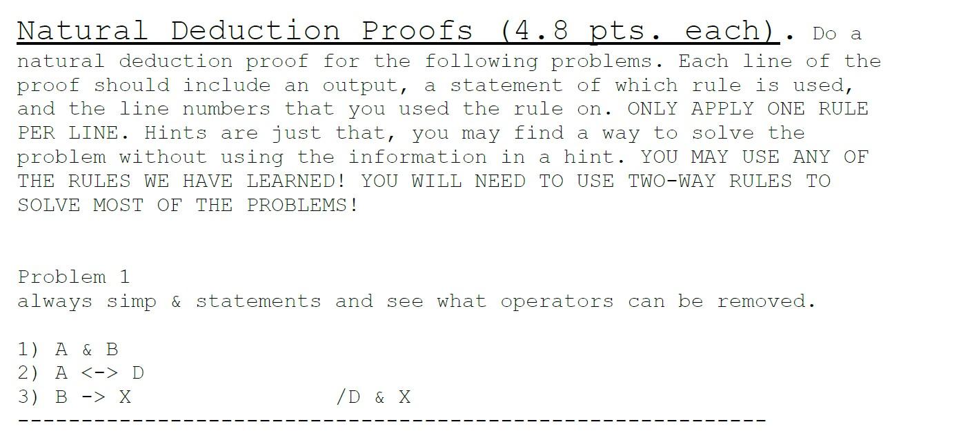 Solved Natural Deduction Proofs (4.8 pts. each). Do a | Chegg.com