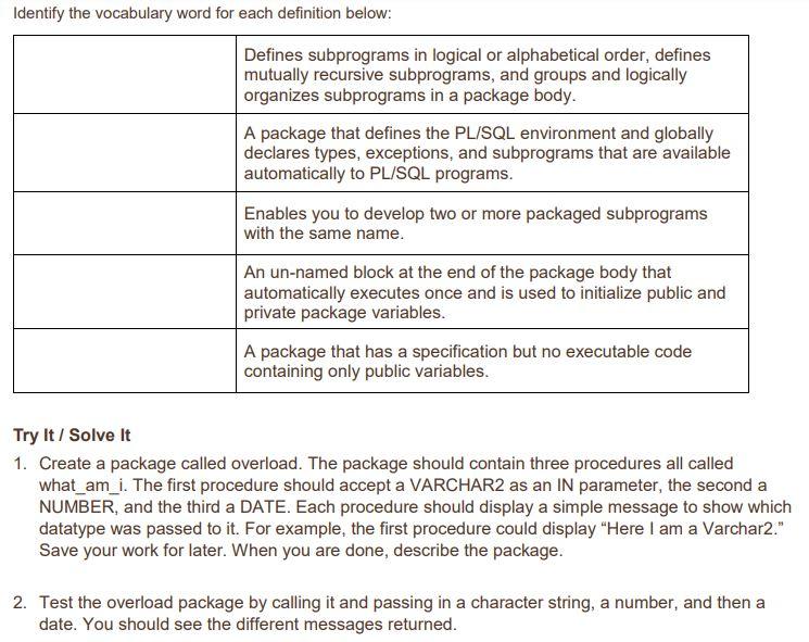 Solved Database Programming with PL/SQLTry It / Solve It 1. | Chegg.com