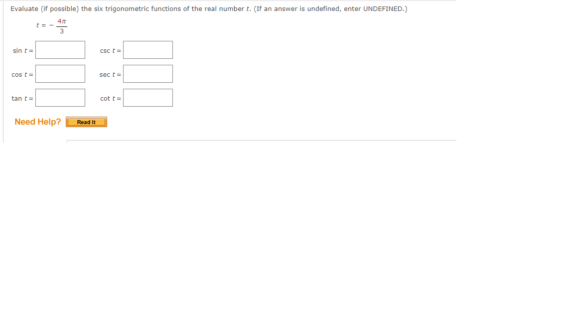 Solved Evaluate (if possible) ﻿the six trigonometric | Chegg.com
