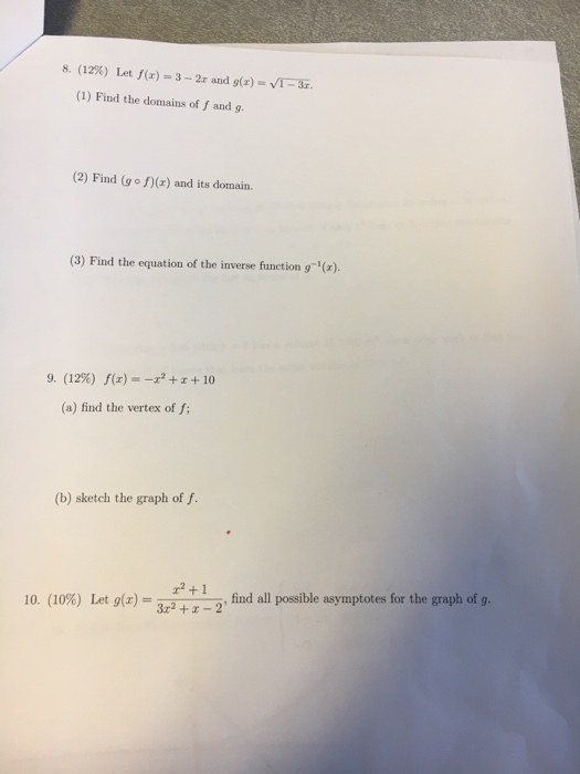 Solved Let f (x) = 3 - 2x and g (x) = Squareroot 1 - 3x. | Chegg.com