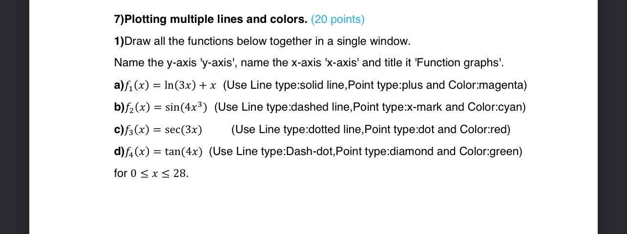 Solved 7)Plotting multiple lines and colors. (20 points) | Chegg.com