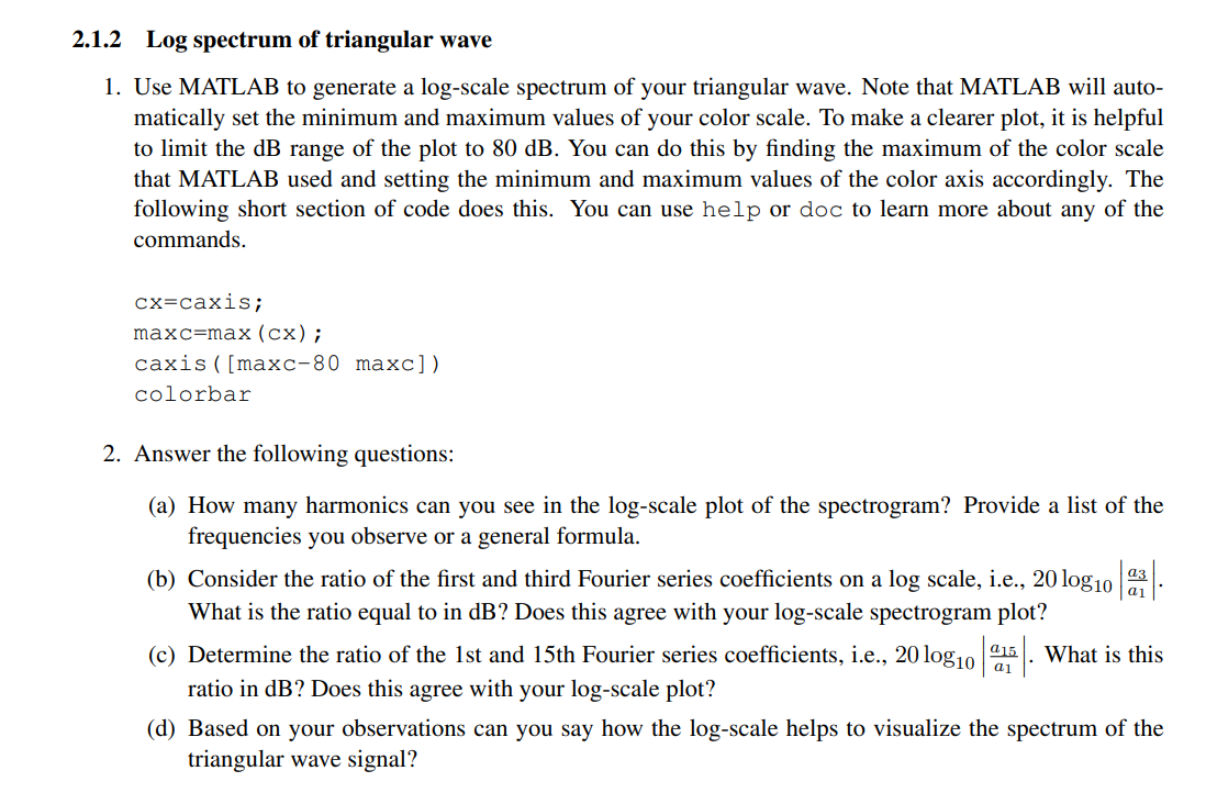 2.1.2 Log spectrum of triangular wave 1. Use MATLAB | Chegg.com