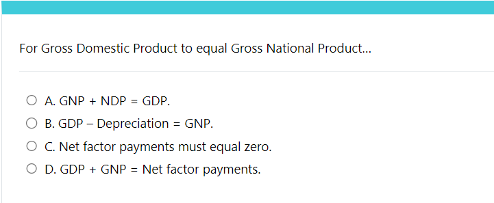Solved For Gross Domestic Product to equal Gross National | Chegg.com
